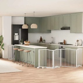 Zábrana pro psy s dvířky skládací 12 panelů bílá 960 cm topol 3155624