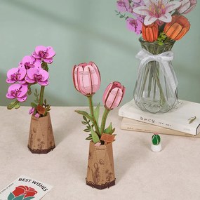 RoboTime 3D dřevěná skládačka Fialová orchidej