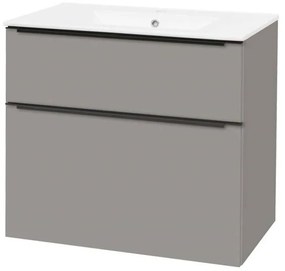 Mereo, Mailo, koupelnová skříňka s keramickým umyvadlem 81 cm, šedá mat, černé madlo CN571B