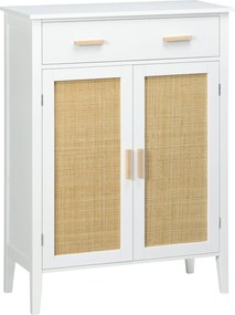 HOMCOM Botník se 2 dvířky s ratanovým efektem a zásuvkou - 80 x 35 x 110 cm - Bílý | Aosom