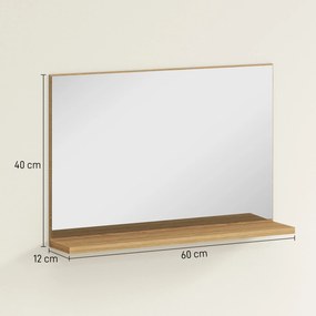 Nástěnné zrcadlo do koupelny Kleankin se policí, moderní víceúčelové zrcadlo do koupelny, ložnice a předsíně, 60x12x40 cm, dřevo