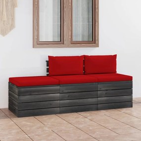 vidaXL 3dílná zahradní sedací souprava z palet + podušky borové dřevo [3061758] Barva: Červená