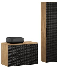 Koupelnová sestava Luxor Black 90 cm s umyvadlem a skříňkami černá/dub olejovaný
