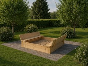 nejzahradnidomek.cz - Dřevěné pískoviště s krytem a lavičkami, barva natur, (130x130 cm), PIESK