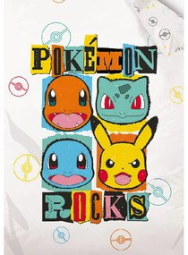 Carbotex dětské povlečení POKÉMON ROCKS, bílé, bavlna hladká, 140x200cm + 70x90cm