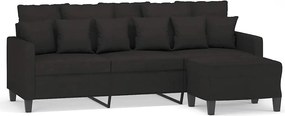 3místná pohovka s podnožkou černá 180 cm textil 3201093