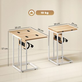 HOMCOM Skládací příruční stolek, nabíjecí stanice s USB porty, kov, 39 x 29 x 57 cm, barva dřeva