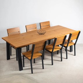 KULHÁNEK Zahradní stůl 230 x 90 cm+ 6x židle - kombinace dřeva a oceli
