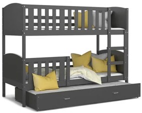 Dětská patrová postel TAMI 3 90x200 cm s šedou konstrukcí v šedé barvě s přistýlkou