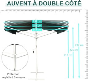 Outsunny Dvojitá Markýza 4 x 3 m ručně zatahovací, nastavitelný sklon střechy, kovový, polyesterový, voděodolný, tmavě zelený | Aosom