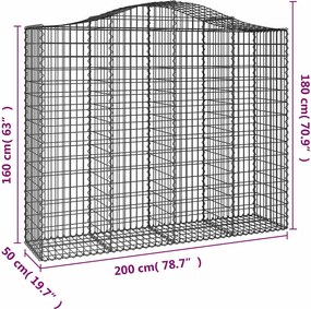 Klenutý gabionový koš 200 x 50 x 160/180 cm pozinkované železo 153398