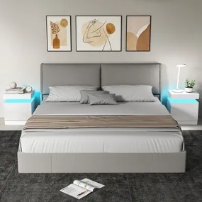 HOMCOM sada 2 LED nočních stolků s 16 barvami a 4 režimy, se 2 šuplíky, z dřeva, 45x35x52 cm, vysokolesklá bílá