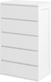 HOMCOM Komoda s 5 šuplíky - Moderní Stylový Úložný Prvek s Hladkým Uzavíracím Mechanismem pro Ložnici, Obývací Pokoj - 60 x 38 x 100 cm, Bílá