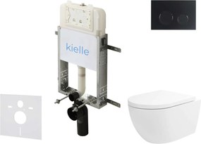 kielle Genesis New - Set předstěnové instalace, klozetu Oudee, Vortex Rimless+, sedátka softclose a tlačítka Gemini New II, matná černá 30528SZ24