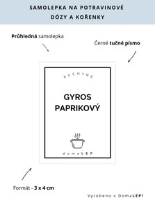 Samolepka na kořenky GYROS PAPRIKOVÝ průhledná 3 × 4 cm tučné písmo
