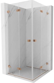 Mexen Lunar-F Duo, skládací sprchový kout 70 x 70 cm, 8mm čiré sklo, profil měděná matná, 836-070L-070P-65-00