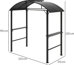 Pavilon na grilování, 2 boční police, háčky, ocelový rám, 1,1 x 2,3 m, tmavě šedý