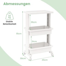 Costway 3-patrový vozík s deskou stolu a uzamykatelnými kolečky plastový vozík