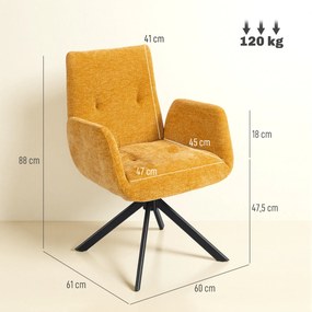 HOMCOM Polstrované křeslo, akcentové křeslo, moderní design, otočné, do 120 kg, žluté