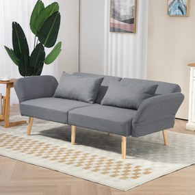 HOMCOM 3místná pohovka s funkcí spaní, 170x83x80cm, s 3stupňovým nastavením opěradla a nohou, vlnité pružiny, přehozové polštáře, vzhled lnu, šedá