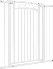 PawHut Pet Gate Dveře pro Psy 76-104 cm Bezpečnostní Brána pro Psy se 2 Prodlouženími 7/14 cm a Dvojitým Zámkem na Schody a Dveře Bílá | Aosom