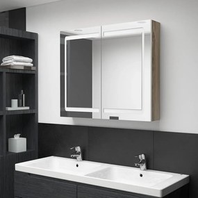 LED koupelnová skříňka se zrcadlem bílá a dub 80 x 12 x 68 cm - Default Title