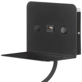 ONLI - LED Flexibilní lampička s policí a USB nabíjením PLAK LED/5W/230V černá