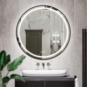 Kulaté dotykové zrcadlo s LED osvětlením MMJ Black 80 cm černé
