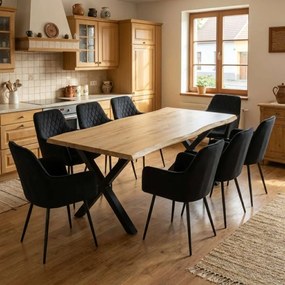 Vikio Jídelní set pro 8 osob 180x90 cm soft dub noha X černá židle s područkami VJS228-8C