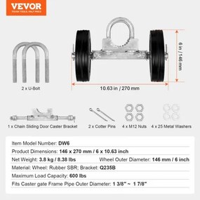 Sada posuvných bran 15,2 cm nastavitelný těžký válečkový hardware Zátěž 272,2 kg