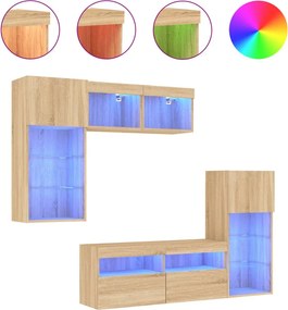5dílná obývací stěna s LED dub sonoma kompozitní dřevo 3216727