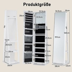 Costway 360° Otočná skříňka na šperky Volně stojící organizér na šperky