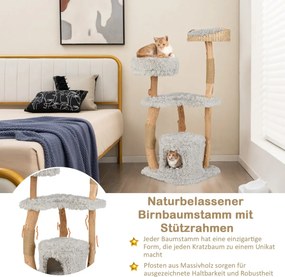 Costway 124 cm dřevěné škrabadlo s kočičí jeskyní a plyšovým sedákem a sedací