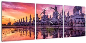 Obraz - Buddhové v západu slunce (s hodinami) (90x30 cm)