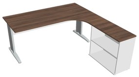 Sestava stolu a skříně levá 180 cm - Hobis Cross CE 1800 H L Dekor stolové desky: ořech, Dekor lamino podnože: bílá, Barva nohou: Stříbrná