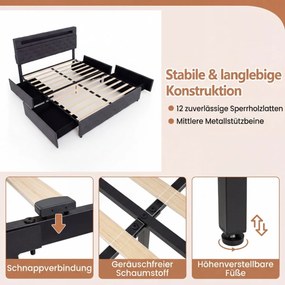 Costway Rám manželské postele s LED světly a porty USB na platformě