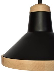 Stropní svítidlo Salma, 3x dřevěné/černé kovové stínítko, b/dřevo