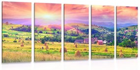5-dílný obraz stohy sena v karpatských horách