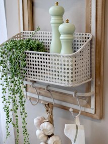 Krémová antik dřevěno-kovová nástěnná polička s háčky Old Shelf - 40*15*90 cm
