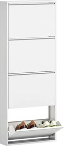 HOMCOM Kovový botník se 4 sklápěcími dvířky pro 8 párů bot 55 x 15 x 139,5 cm Bílý | Aosom