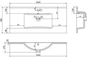 Mexen Atena, umyvadlo pro zapuštění do desky 101 x 46 cm, černá matná, 25011070