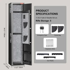 Gun Safe Puška Safe se zámkem otisků prstů pro 5 pušek a 4 pistole