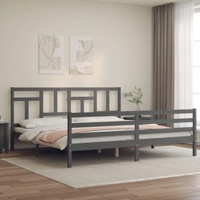 Rám postele s čelem šedý 200 x 200 cm masivní dřevo