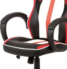 Autronic Kancelářská židle KA-V505 RED, červená-černá-bílá ekokůže+MESH, houpací mech, kříž plast černý