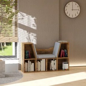HOMCOM knihovna-bench 2v1 s sedacím polštářem, regál na kostky se 6 otevřenými přihrádkami, 102 x 30 x 61 cm, rustikální hnědá