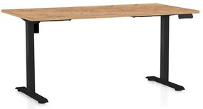 Výškově nastavitelný stůl OfficeTech B, 160 x 80 cm, černá podnož, dub kraft