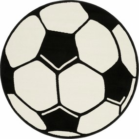 Kusový koberec Prime Pile Fussball 100015, 100x100 (priemer) kruh, čiernobiela, detská izba, Hanse Home