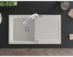 Mexen Leo, 1-komorový granitový dřez 900x500x190 mm a dřezová baterie Duo, bílá, 6501-20-671701-02