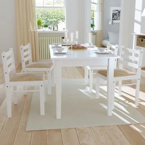 242031 vidaXL Jídelní židle 4 ks bílé masivní kaučukovníkové dřevo a samet