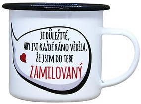 Super plecháček Smaltovaný hrnek plecháček s potiskem zamilovaný Objem: 460 ml